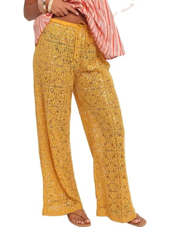 PETAL & PUP Jacinta Sequin Lace Pants - Mango