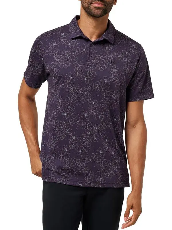 Travis Mathew Just My Type Floral Cotton Blend Piqué Polo - Purple Velvet