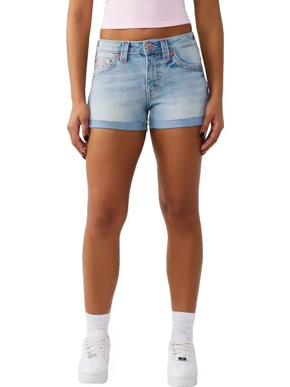 True Religion Cuffed Denim Shorts - Flax Flower
