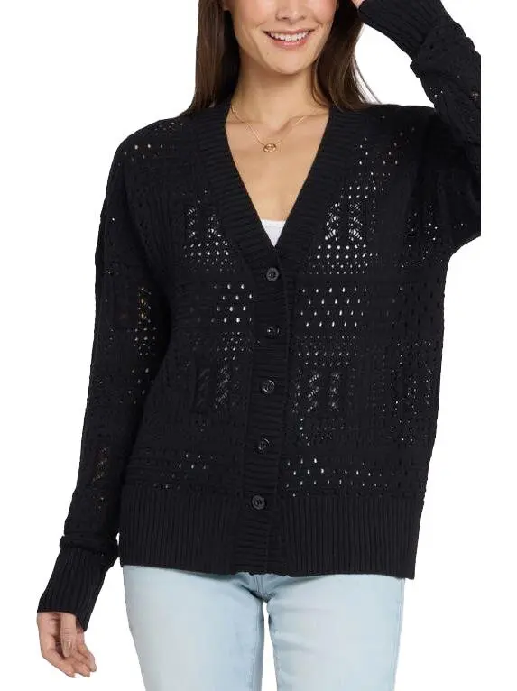 NYDJ Mixed Open Stitch Cotton Blend Cardigan - Black
