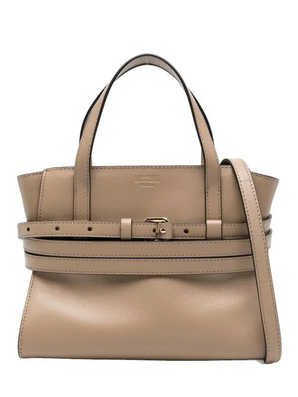 Moschino Small Leather Handbag With Buckle Strap - Beige