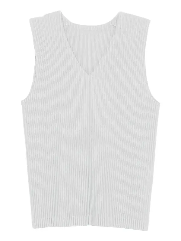 Issey Miyake Pleated V-neck Top - Grey