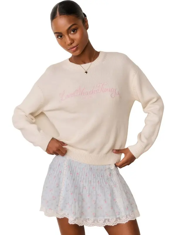 LoveShackFancy Selman Embroidered Cotton Knit Sweater - Cold Foam
