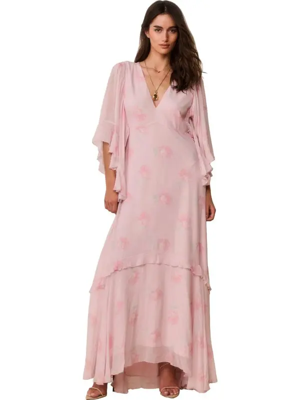 LoveShackFancy Brinley Floral Chiffon Maxi Dress - Cimarron Rose