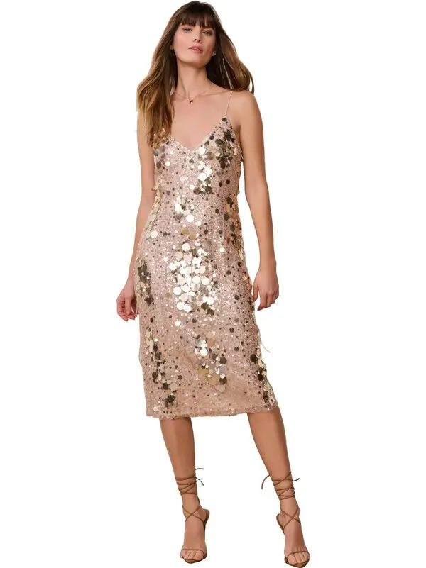 LoveShackFancy Kayleen Sequin Sheath Dress - Goddess Gold