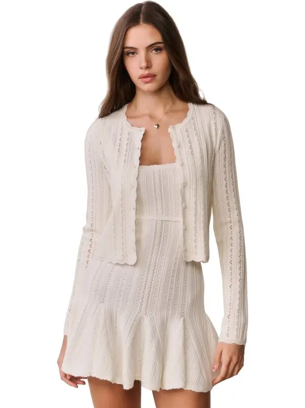 LoveShackFancy Peridot Stretch Pointelle Cardigan - White Tea