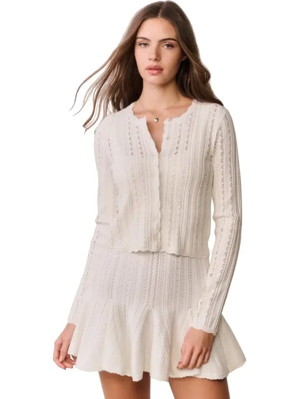 LoveShackFancy Peridot Stretch Pointelle Cardigan - White Tea