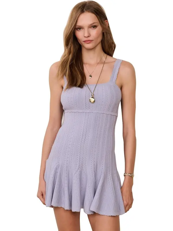 LoveShackFancy Tabatha Stretch Pointelle Mini Dress - Moonwash