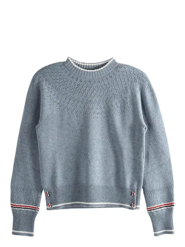 Thom Browne Pointelle Fair Isle Crew Neck Pullover - Blue