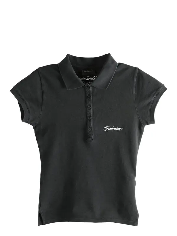Balenciaga Cropped Polo T-shirt - Black