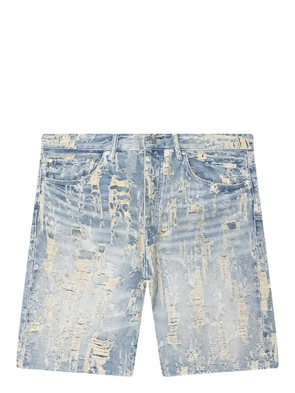 PURPLE BRAND Bead Splatter Destroy Denim Shorts - Blue