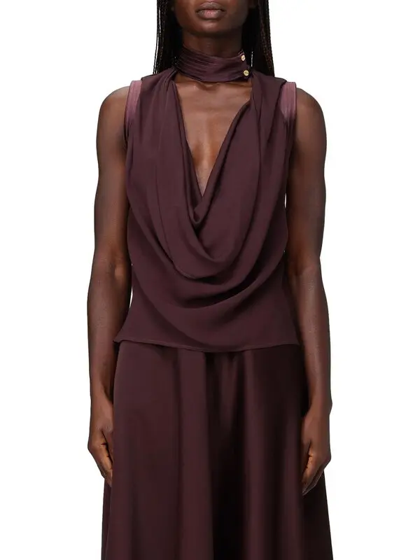 Elisabetta Franchi Sleeveless Viscose Top With High Neck - Brown