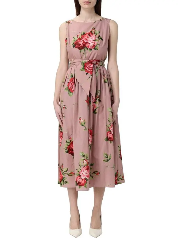 Dolce & Gabbana Midi Dress With Rose Print - Pink