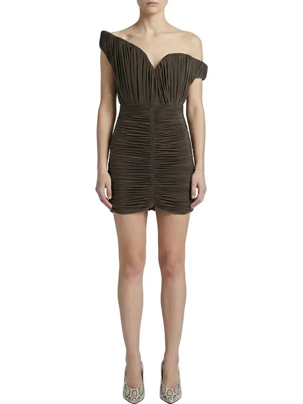 Magda Butrym Selene Draped And Ruched Mini Dress - Brown