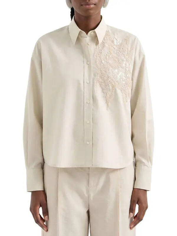 Brunello Cucinelli Cotton Blend Shirt With Sequins - Beige