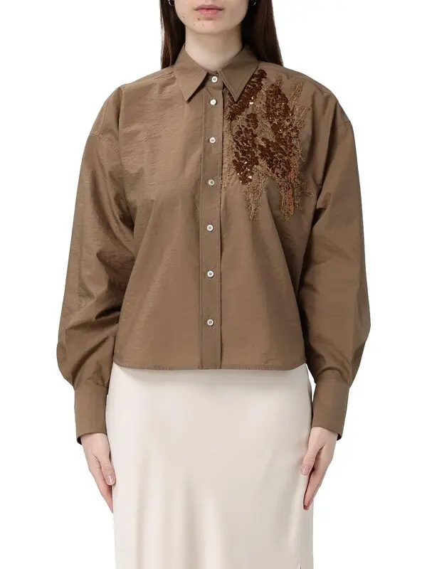 Brunello Cucinelli Cotton Blend Shirt With Sequins - Sand
