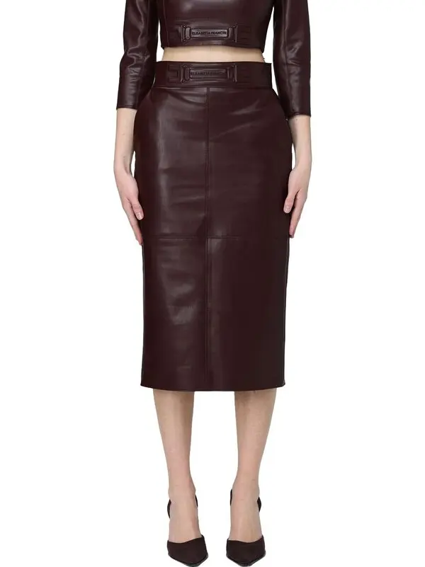 Elisabetta Franchi Leather Midi Skirt - Brown