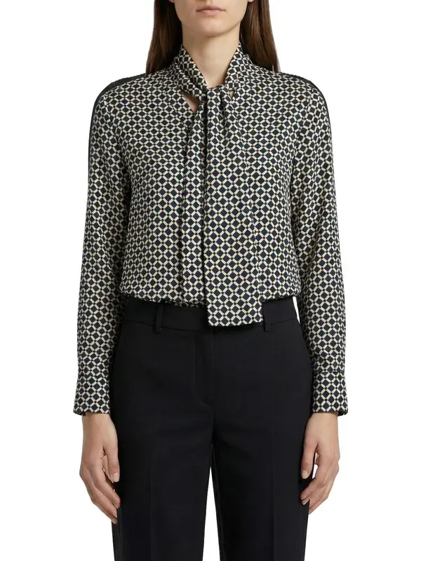 Max Mara Printed Georgette Shirt With Pussy Bow Collar - Blue