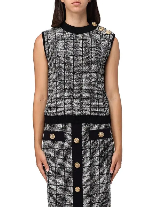 Balmain Sleeveless Knit Top With Button Detail - Black