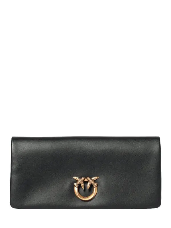Pinko Click Soft Horizontal Classic Leather Clutch - Black
