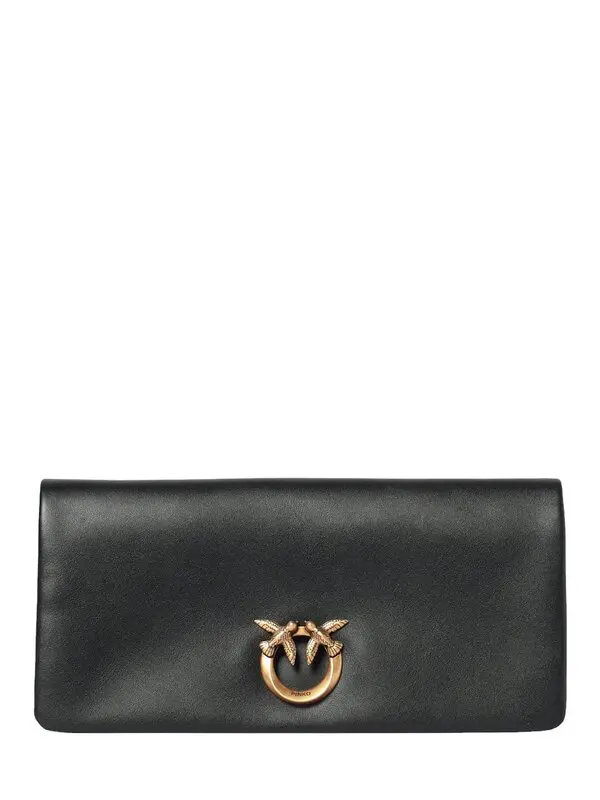 Pinko Click Soft Horizontal Classic Leather Clutch - Black