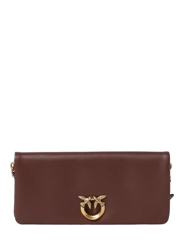 Pinko Click Soft Horizontal Classic Leather Clutch - Brown