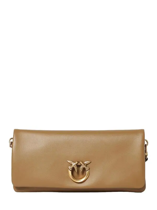 Pinko Click Soft Horizontal Classic Leather Clutch - Camel