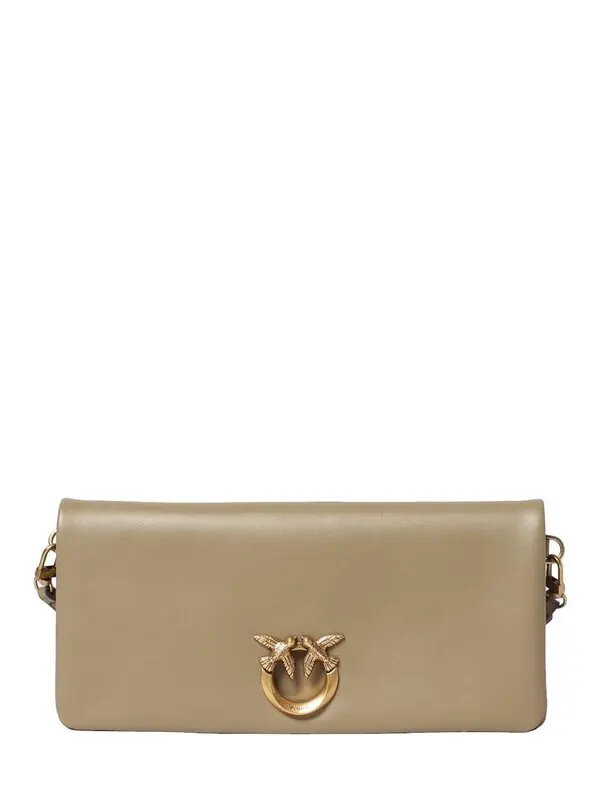 Pinko Click Soft Horizontal Classic Leather Clutch - Grey