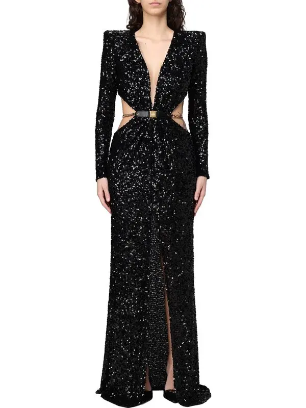Elisabetta Franchi Long Sleeve Gown - Black