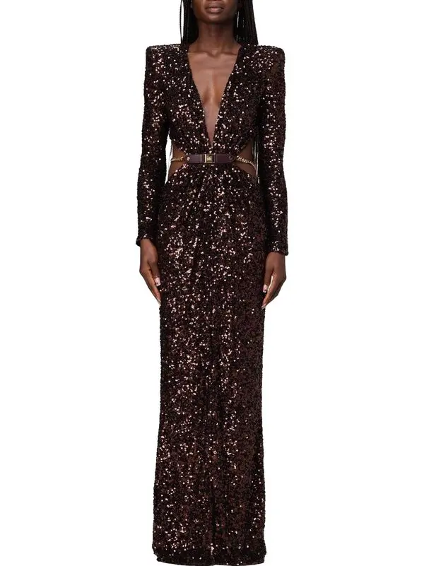 Elisabetta Franchi Long Sleeve Gown - Brown