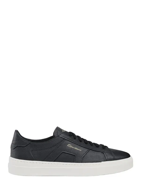 Santoni Grained Leather Lace-up Sneakers - Blue