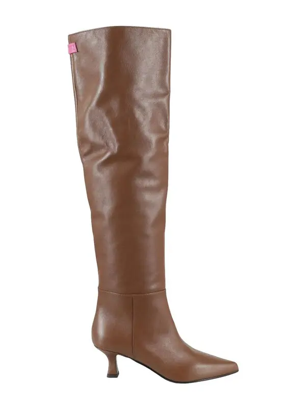 3JUIN Leather Heeled Boots - Coffee