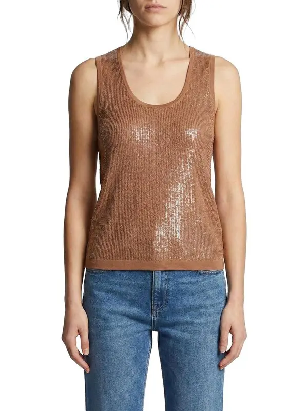 TWINSET Sequin Embellished Cotton Blend Top - Brown
