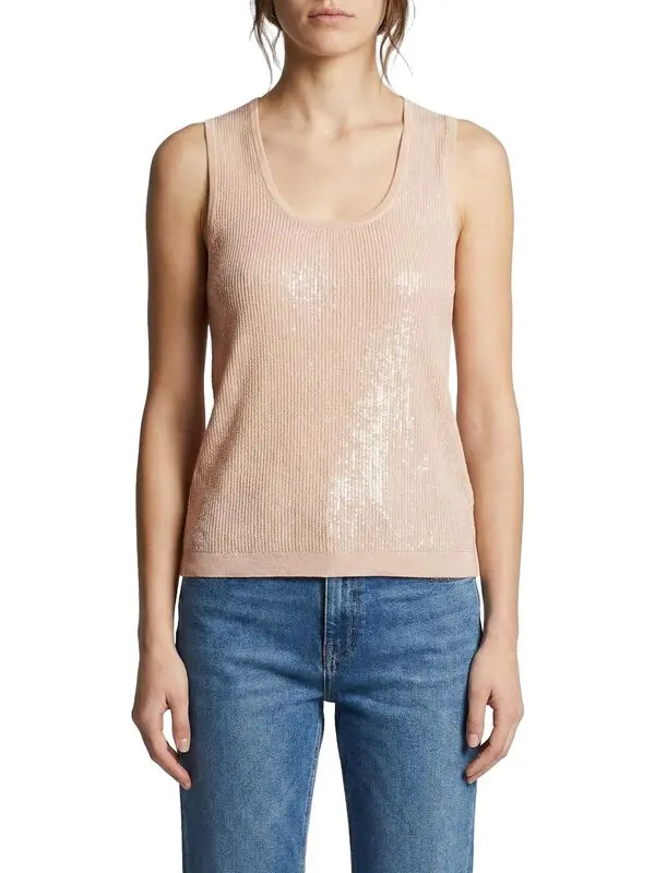 TWINSET Sequin Embellished Cotton Blend Top - Pink