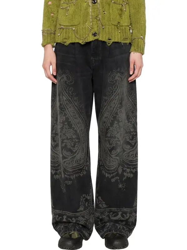 R13 Wide-leg Jeans In Used-effect Denim - Black