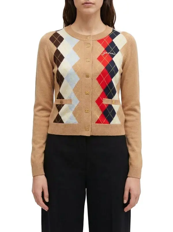 GANNI Argyle Cardigan - Beige
