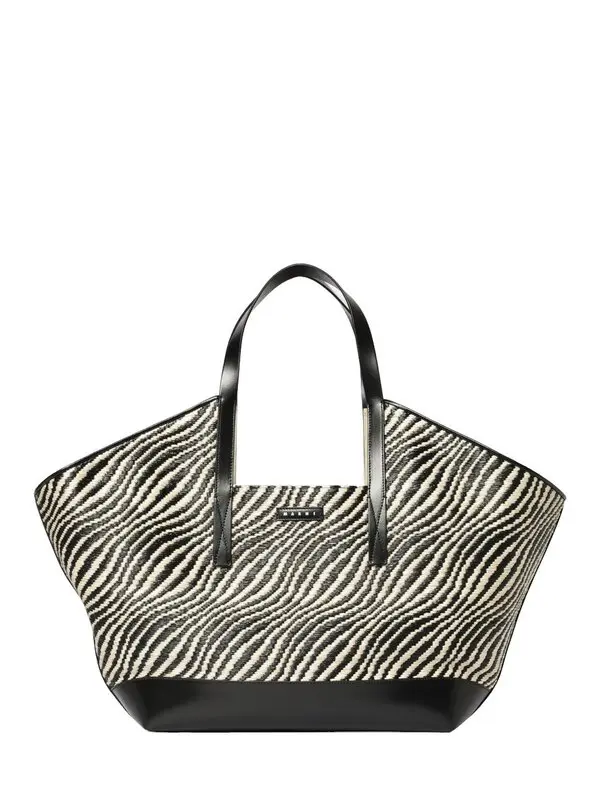 Marni Zebra Print Raffia Tote Bag - Black
