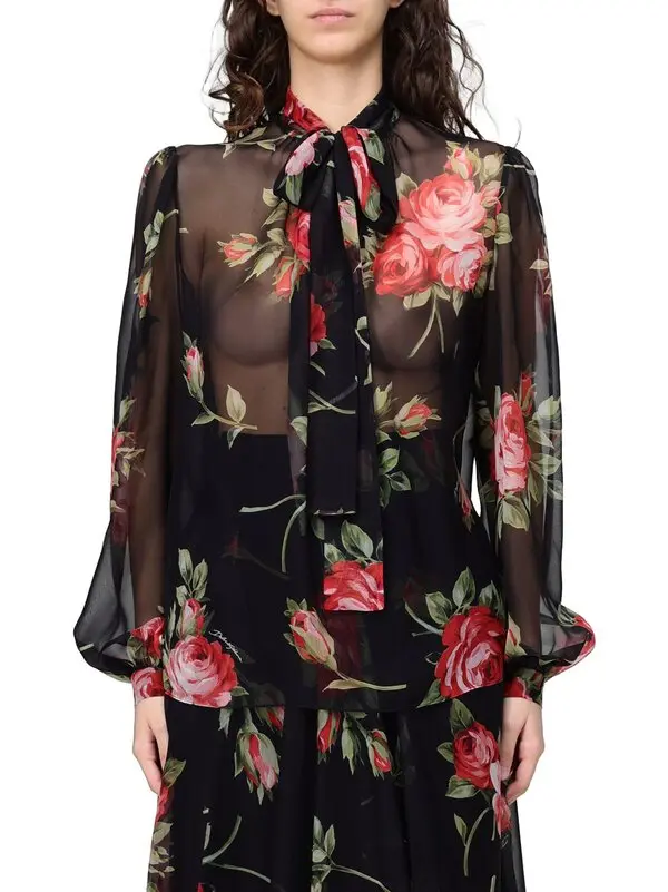 Dolce & Gabbana Floral Print Silk Blouse - Black
