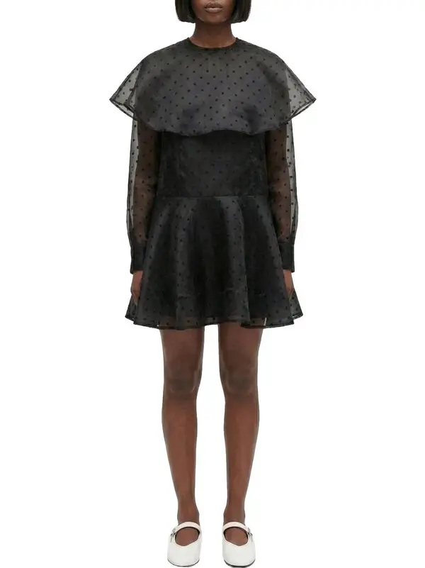 GANNI Polka Dot Tulle Mini Dress - Black