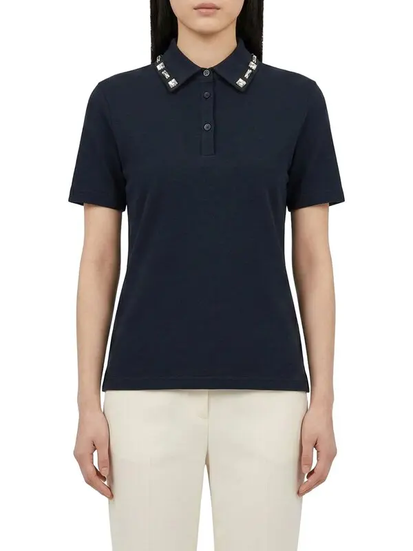 Fabiana Filippi Crystal Embellished Cotton Polo Shirt - Blue