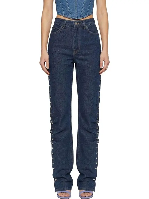 ROTATE BY BIRGER CHRISTENSEN Button Detailed Straight Leg Jeans - Blue