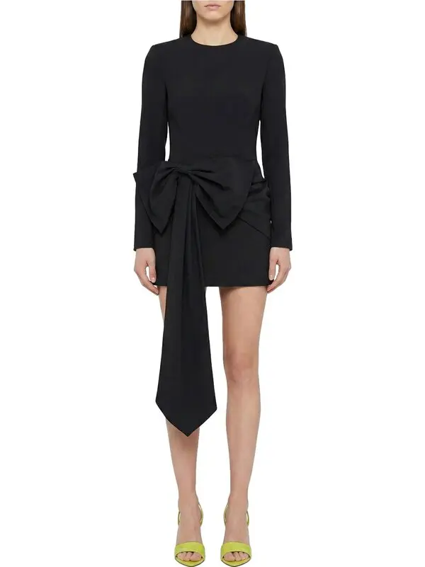ROTATE BY BIRGER CHRISTENSEN Wool Blend Mini Dress With Bow Detail - Black