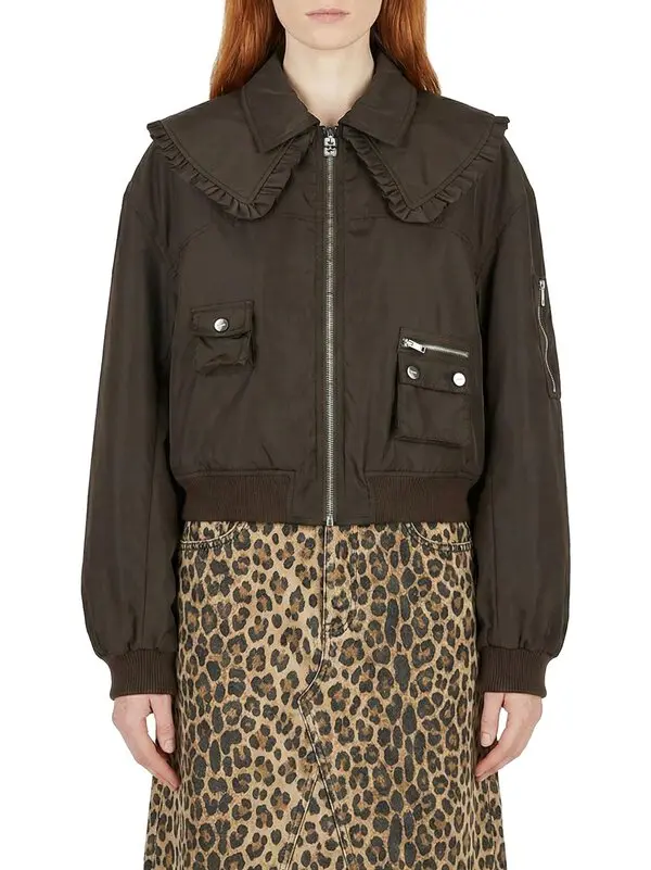 GANNI Technical Fabric Bomber Jacket - Brown