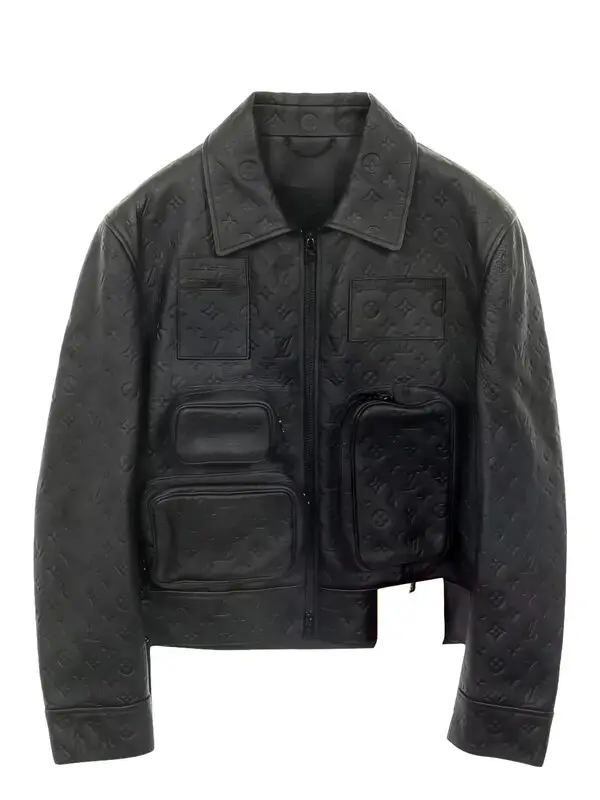 LOUIS VUITTON Monogram Embossed Leather Jacket - Black