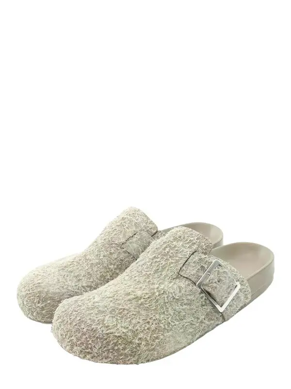 Loewe Brushed Suede Buckle Slippers - Neutrals