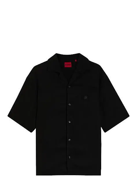 Hugo Logo-embroidered Oversized-fit Woven Shirt - Black