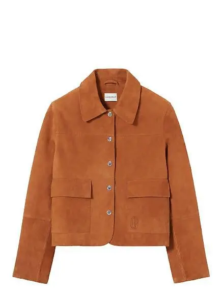 Claudie Pierlot Side-pocket Brand-embroidered Suede Jacket - Camel