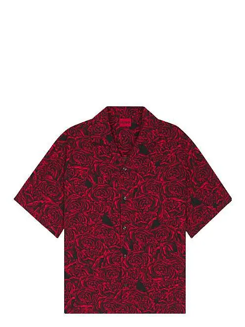 Hugo Rose-print Oversized-fit Woven Shirt - Open Miscellaneous