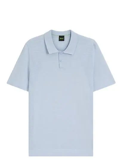 BOSS Brand-print Regular-fit Cotton-blend Polo Shirt - Open Blue