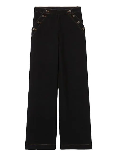Claudie Pierlot Contrast-stitch Wide-leg High-rise Jeans - Black